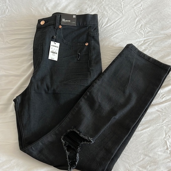 Express | Jeans | Express Slim Super High Rise Black Jeans With Rip ...
